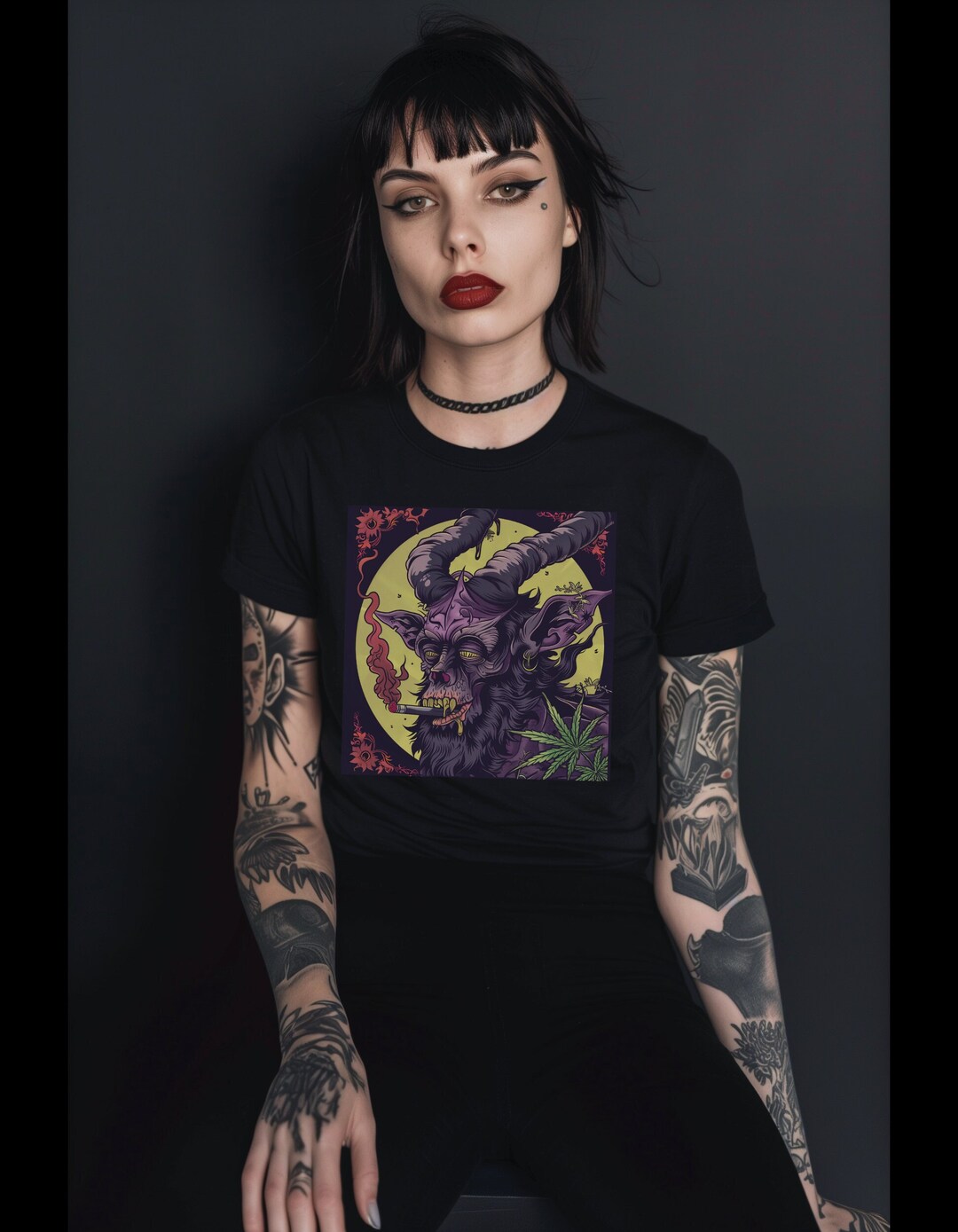 Baphomet Bong Womens Fitted Tee 100% Cotton Women's Soft-style Stoner ...
