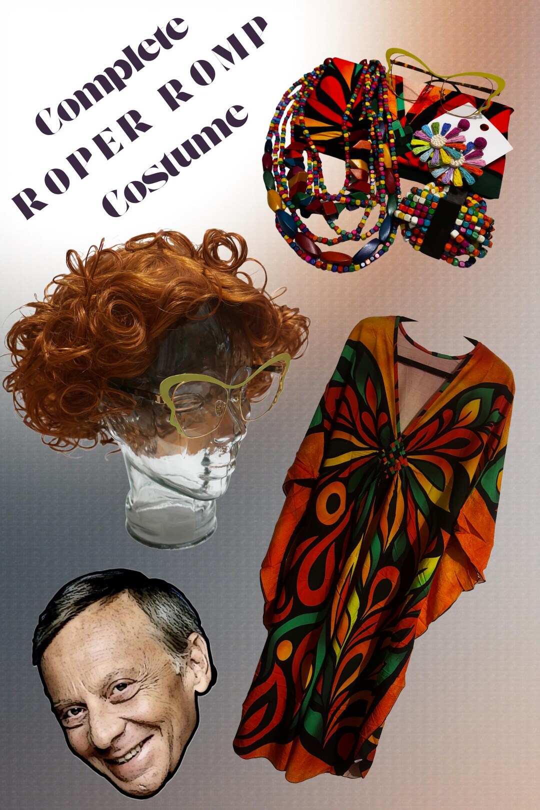 Helen Roper Costume, Kaftan Robe, Wig, Jewelry, Glasses, Stanley Face ...