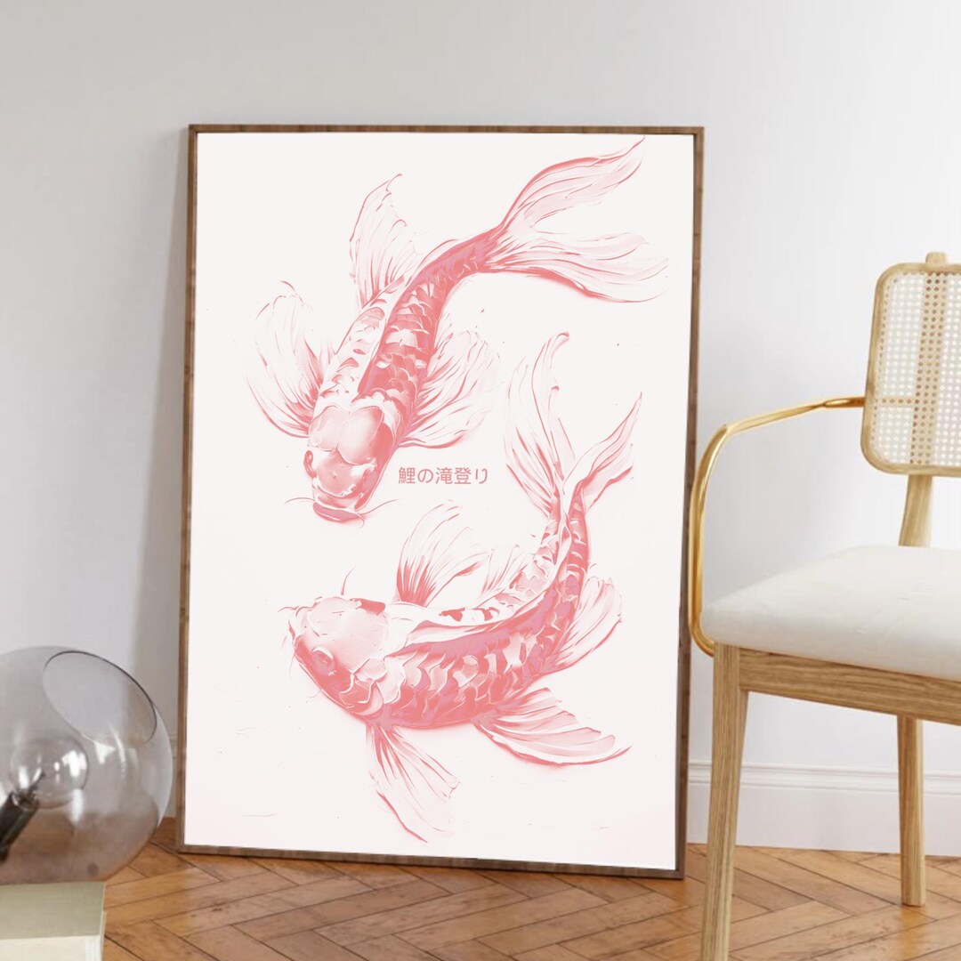 Pink Koi Fish Art Print | Japanese Quote Wall Decor | Minimalist ...