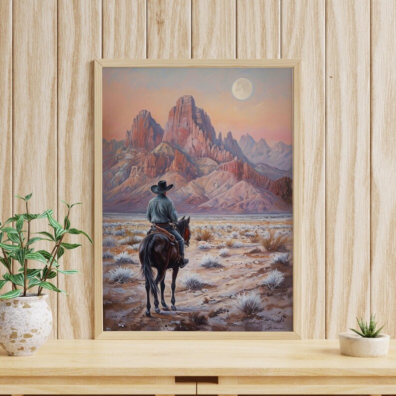 Western Cowboy Aesthetic Landscape Wall Art | Desert Horseback Rider ...