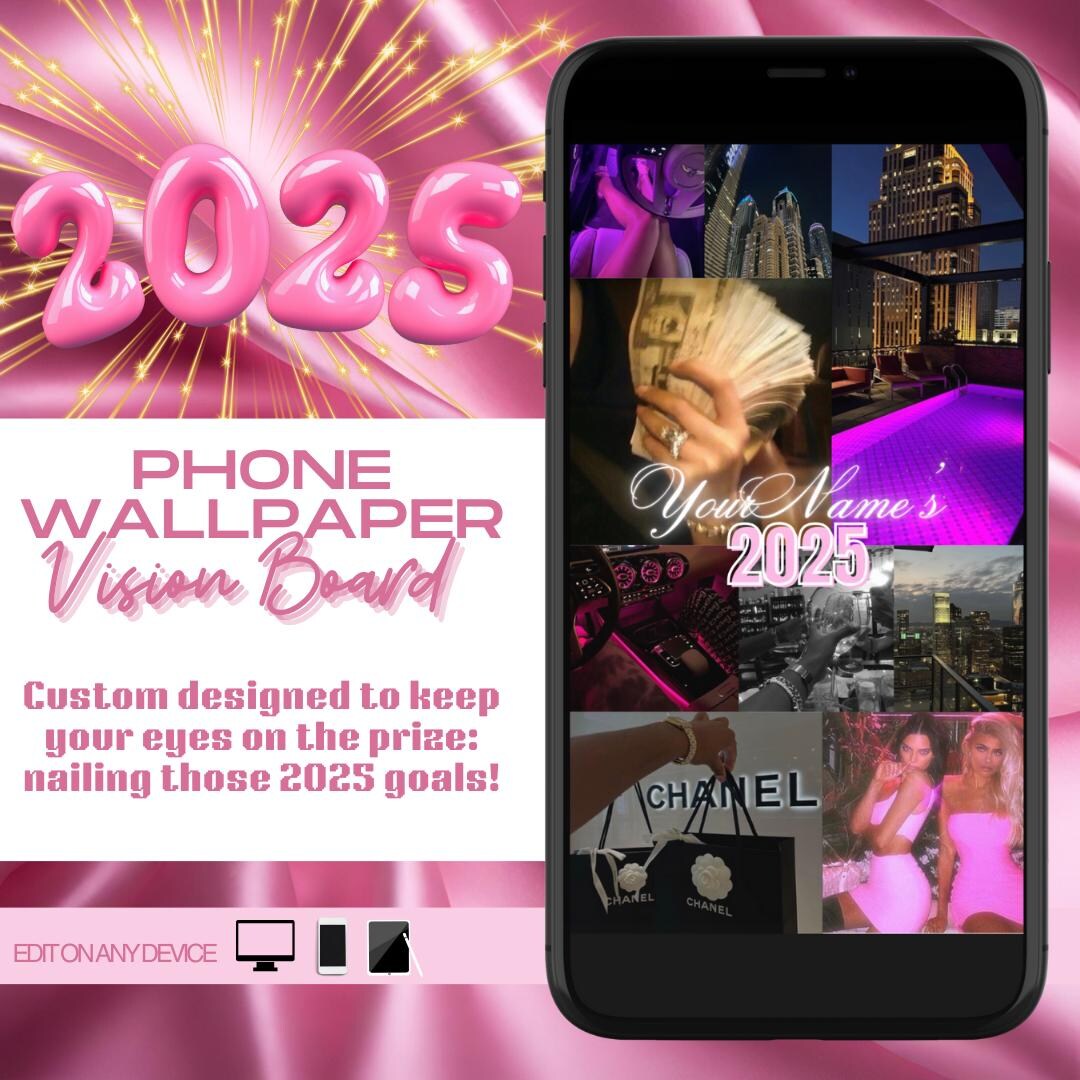 Customizable 2025 Phone Wallpaper Template - Vision Board - Editable ...