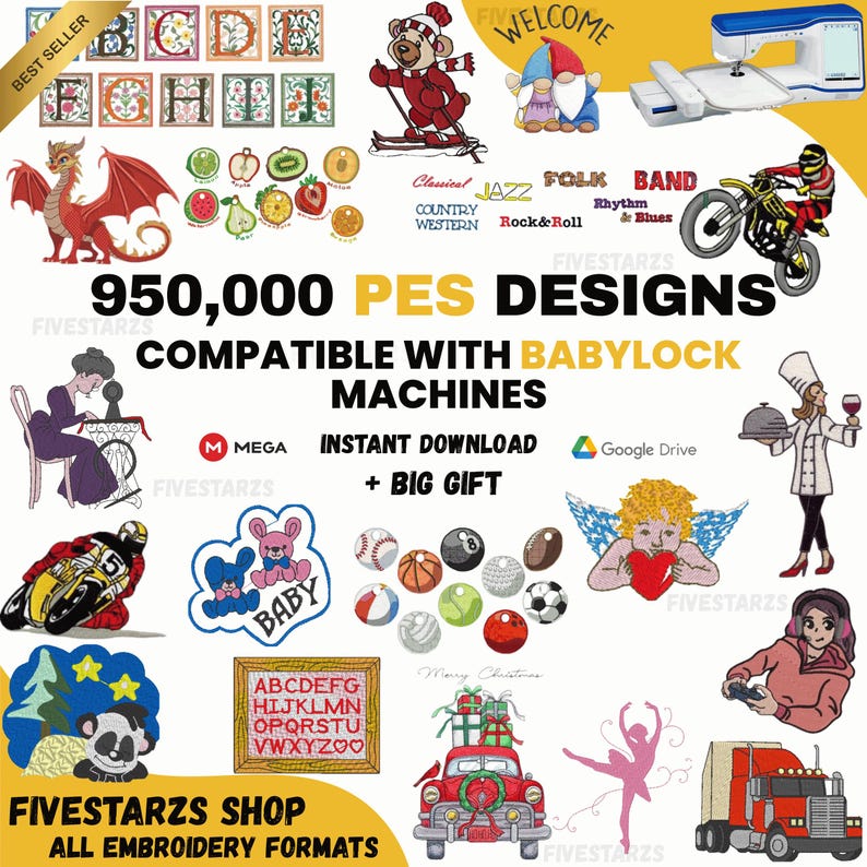 950,000 Embroidery Designs PES Files for Baby Lock, Brother & Deco ...