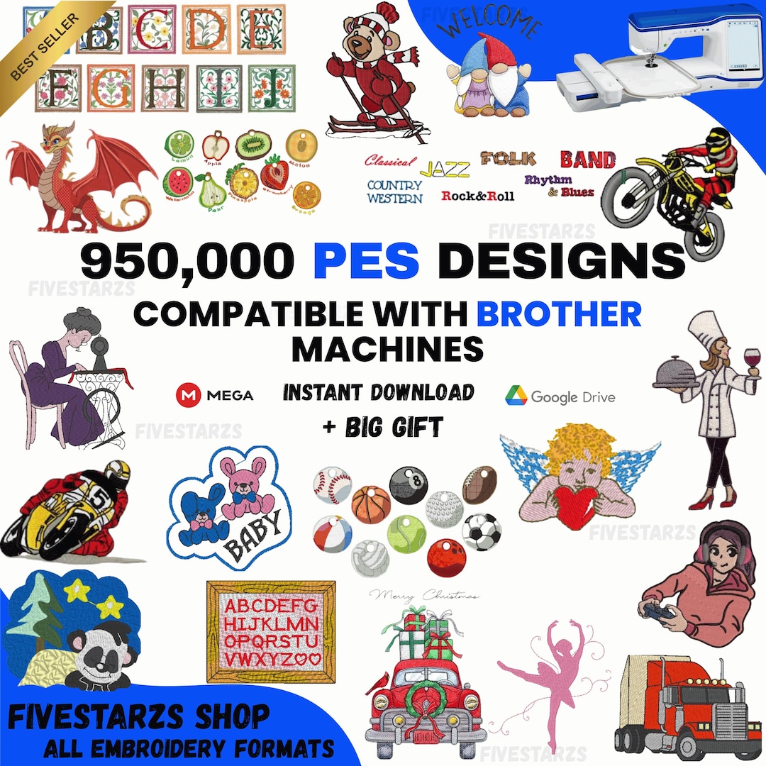 950,000+ Embroidery Designs PES Files for Brother Machines – Compatible ...