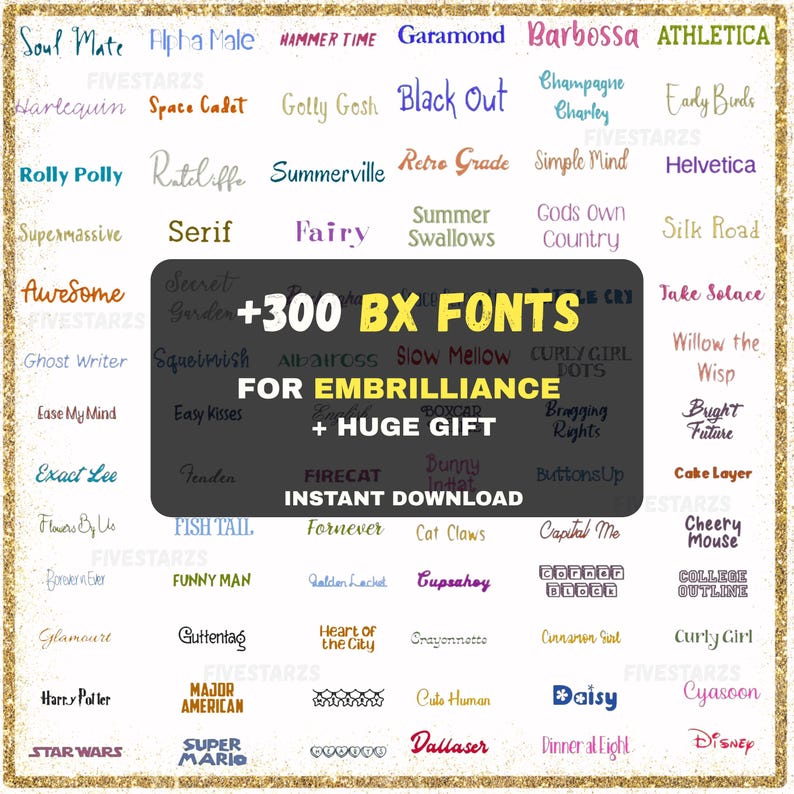 300 BX Embroidery Fonts Bundle, Embrilliance Compatible (instant ...