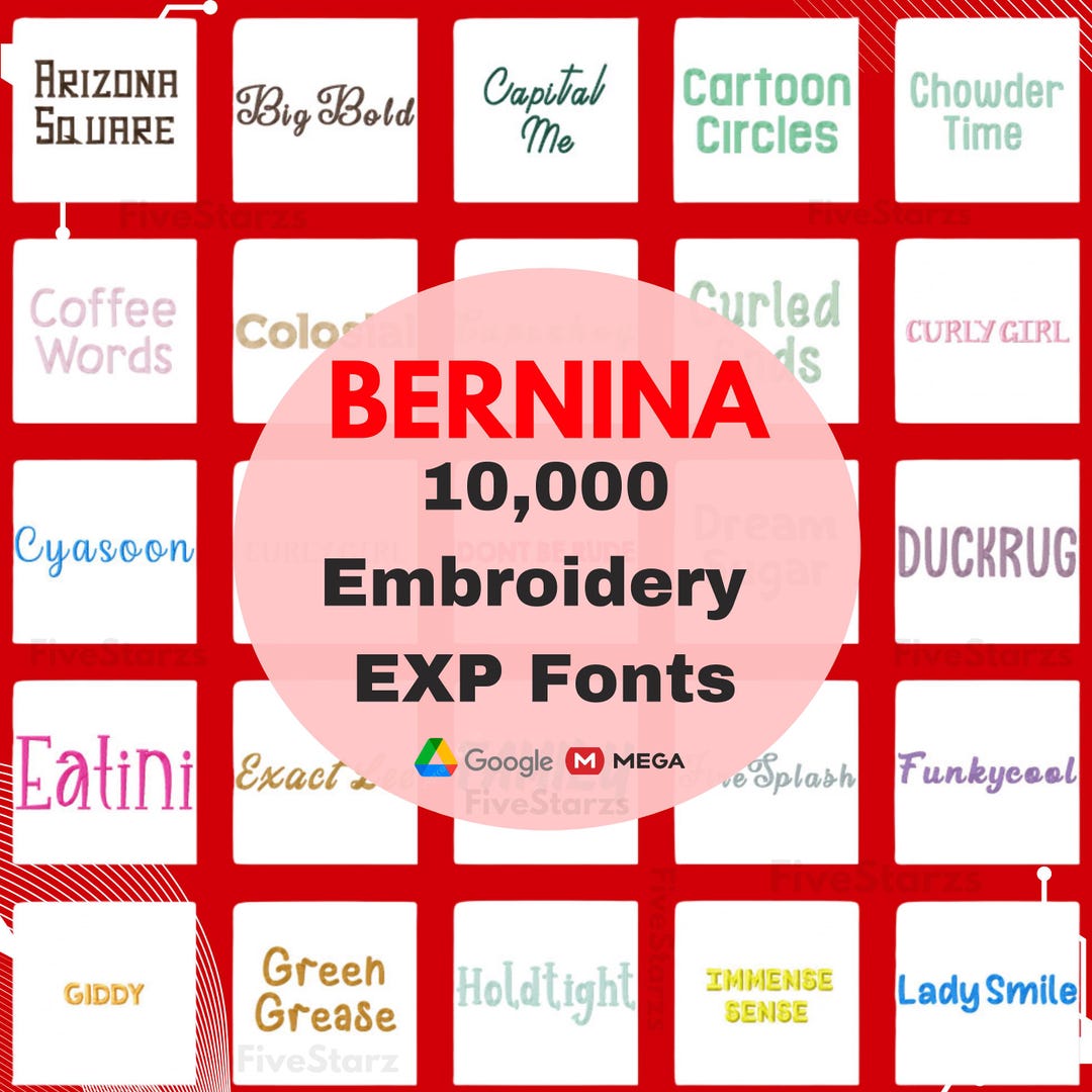 Machine Embroidery Font Designs – 10,000 Collection in EXP Format for Bernina Machines – Instant ...