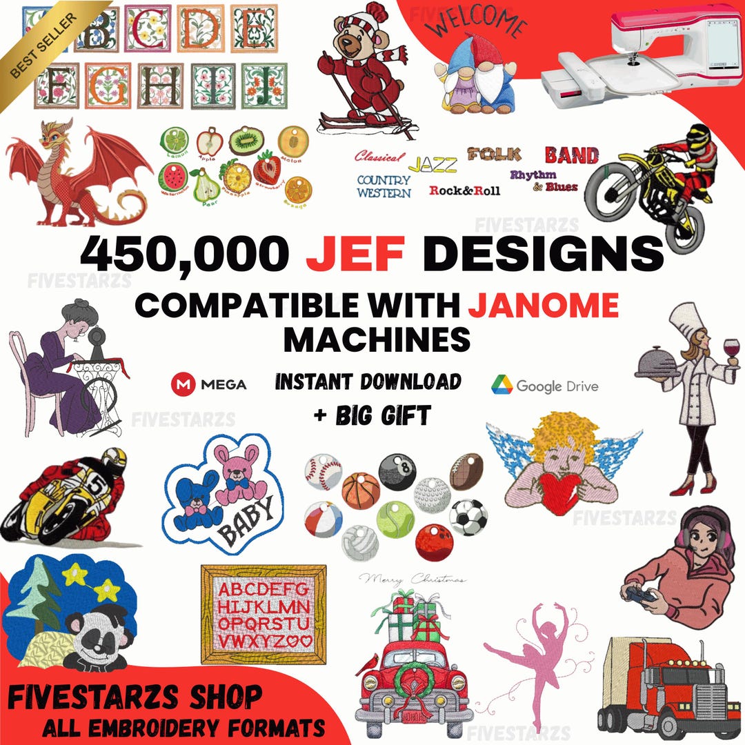 Machine Embroidery Design Bundle for Janome – Over 450,000 JEF Files ...