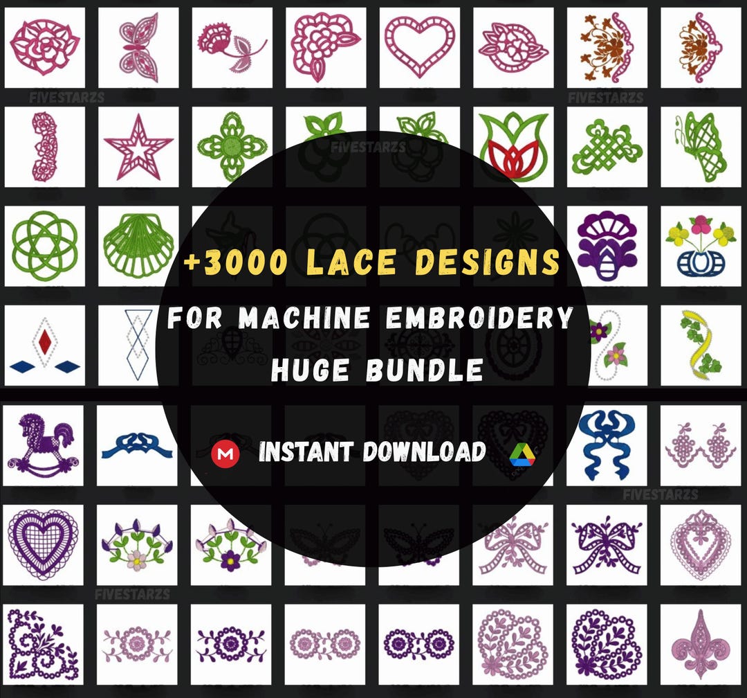 3000 Lace Embroidery Designs – PES Format, Machine Embroidery (instant ...