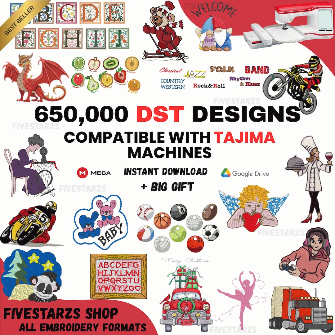 Machine Embroidery Design Bundle for Tajima – Over 650,000 Original DST ...