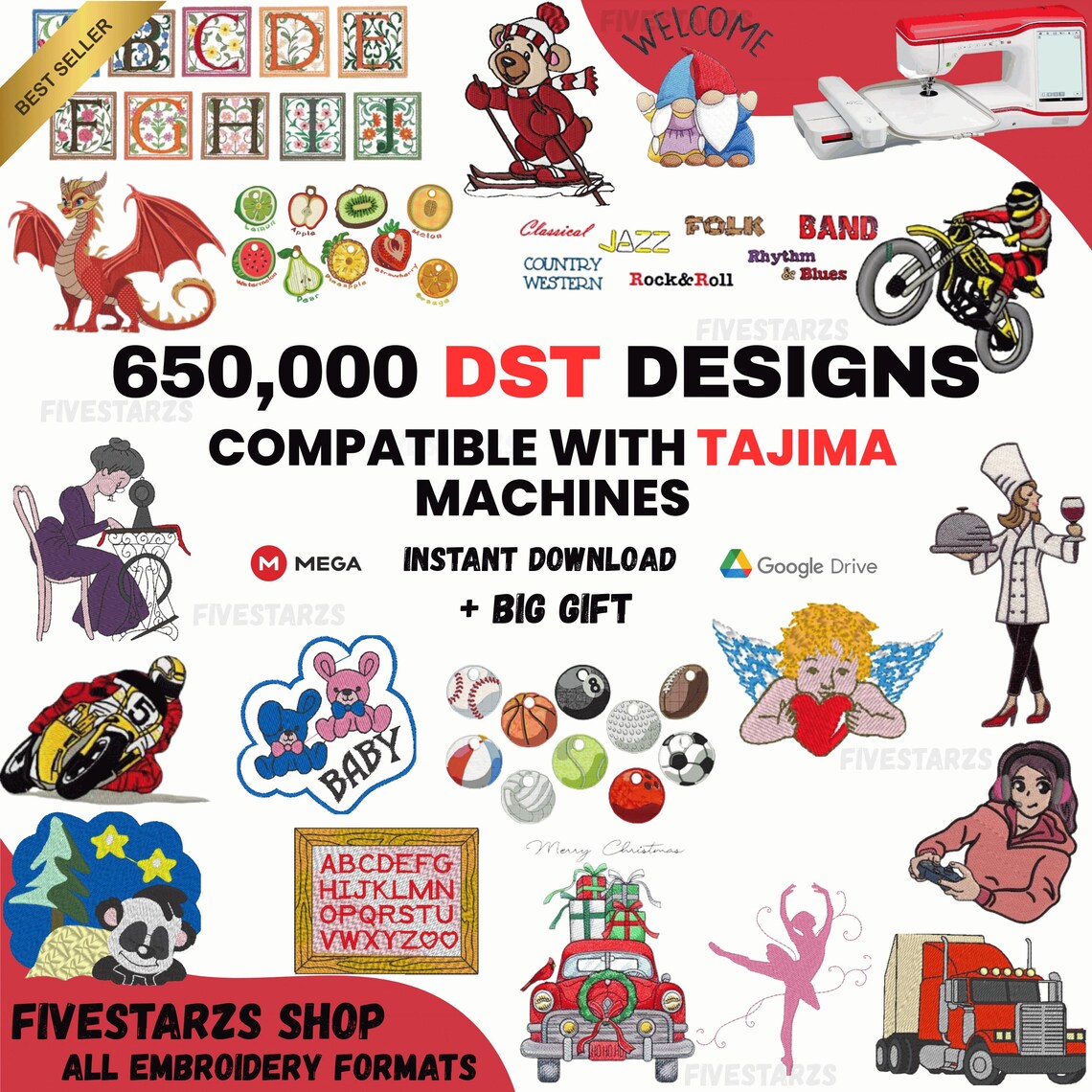 Machine Embroidery Design Bundle for Tajima – Over 650,000 Original DST ...