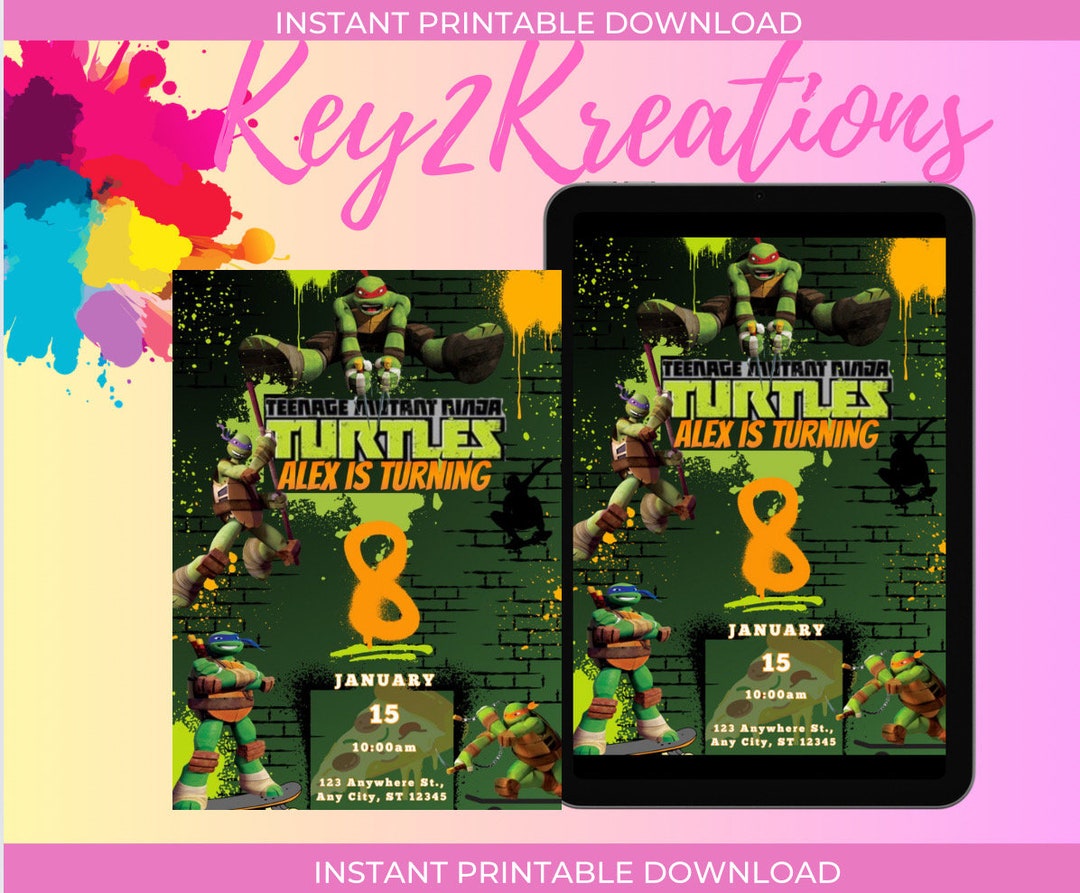 Editable TMNT Birthday Invitation, Teennage Mutant Ninja Turtles ...