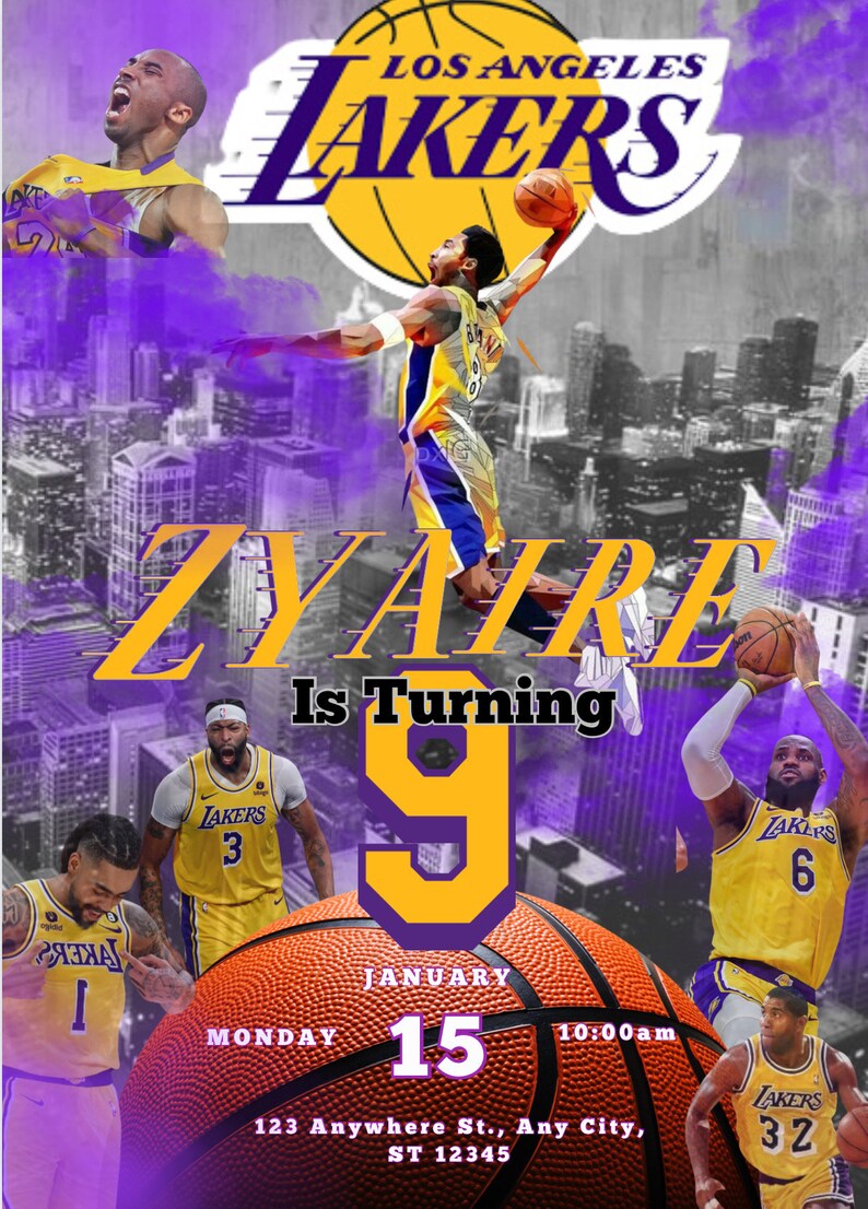 Editable LA Lakers Birthday Invitation, LA Lakers Birthday Invitation ...