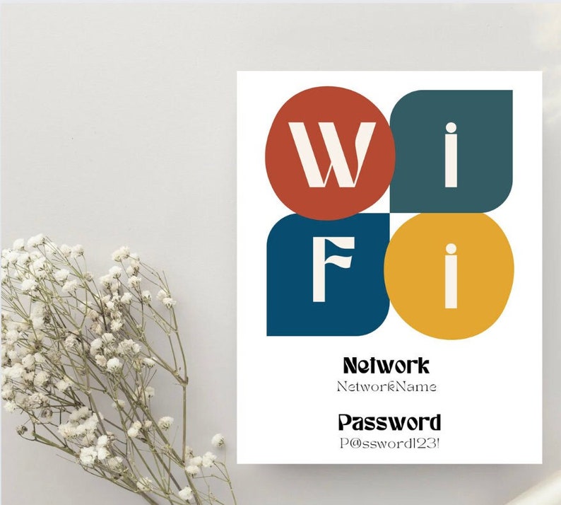 Mid-century Modern Wifi Password Sign, Editable & Printable Wifi Sign ...