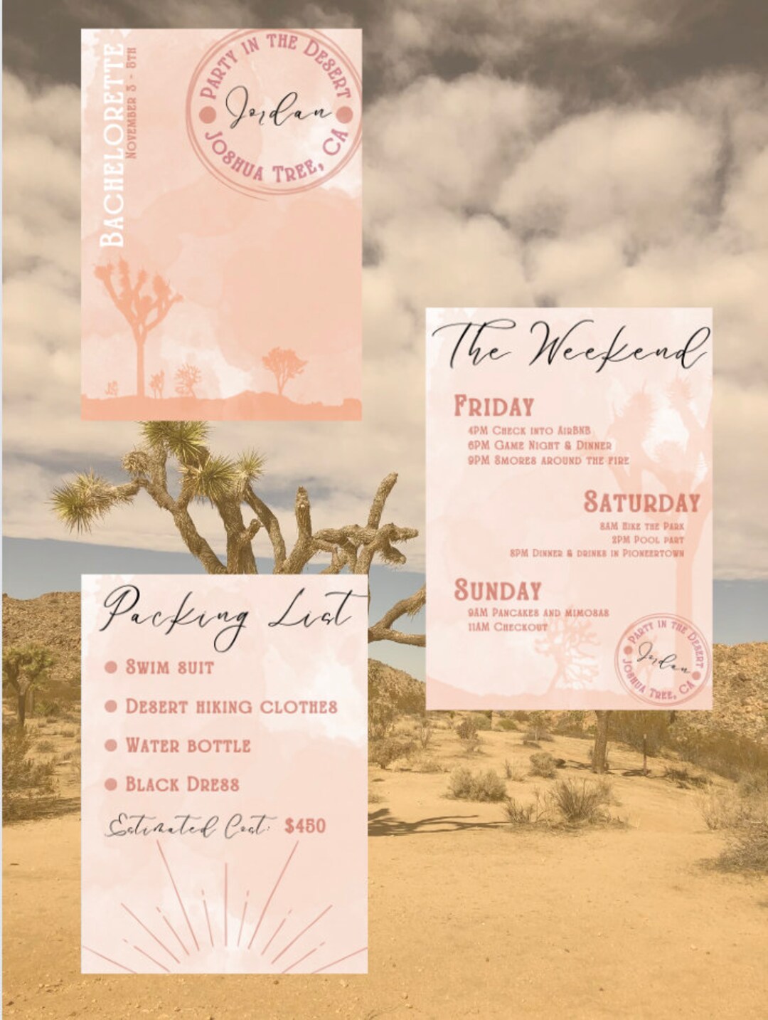 Joshua Tree Bachelorette Invite, Itinerary, and Packing List, Editable ...
