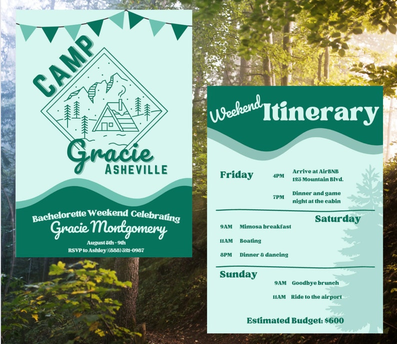 Camp Bachelorette Invite, Itinerary, and Packing List, Editable ...