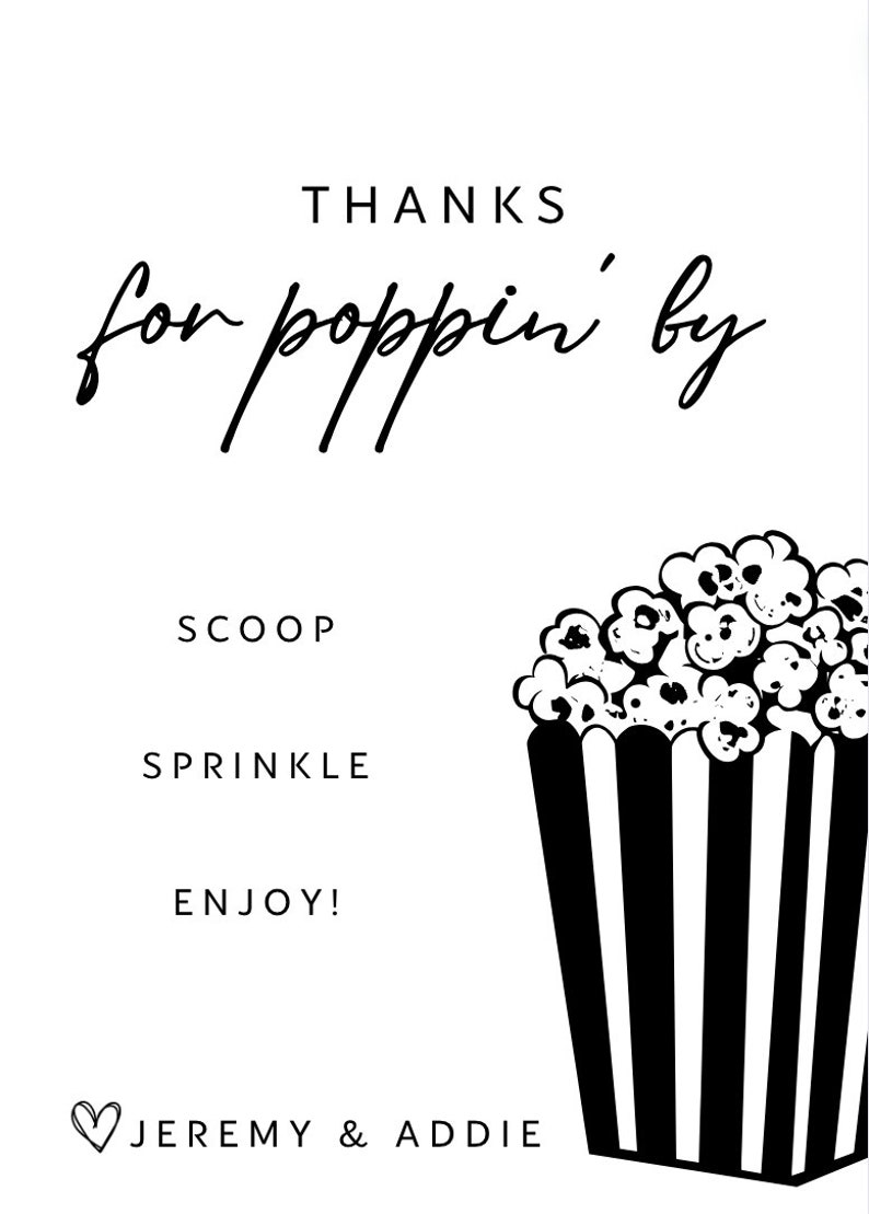 Popcorn Bar Sign for Wedding or Baby Shower - Editable & Printable in ...