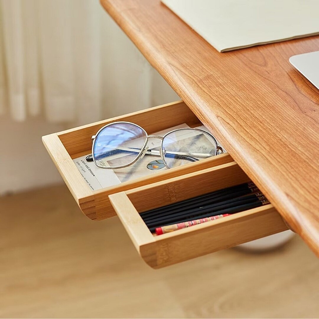 Elegant Solid Wood Under-desk Organizer Sleek Storage Drawer for Office ...