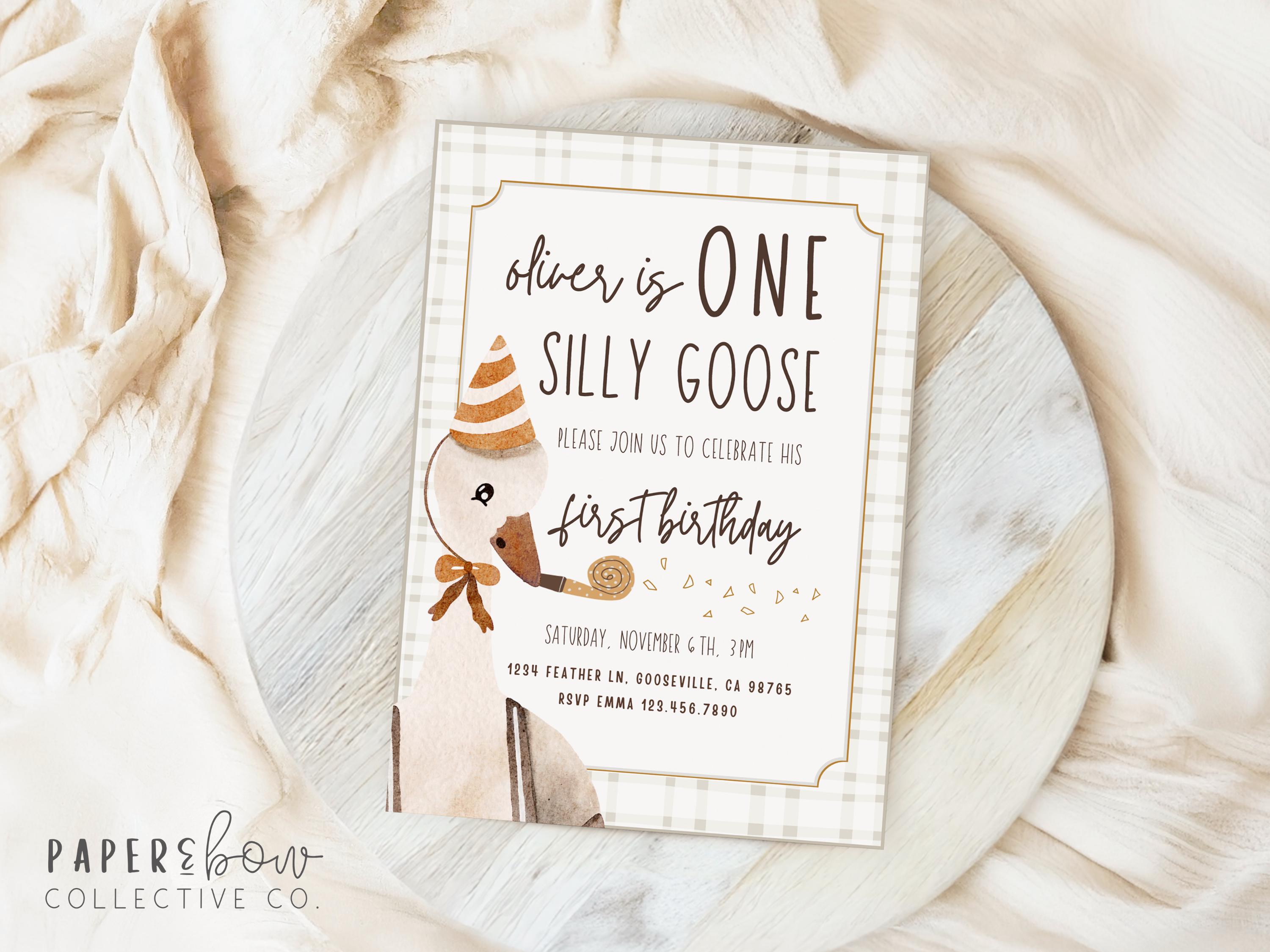 One Silly Goose Birthday Invitation Editable Template Boy's First Bday ...