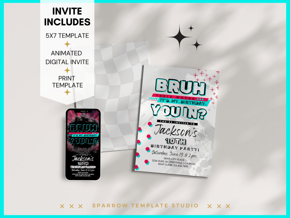 Bruh Party Bundle, Bruh It's My Birthday Invite, Tween Boy Party Theme ...
