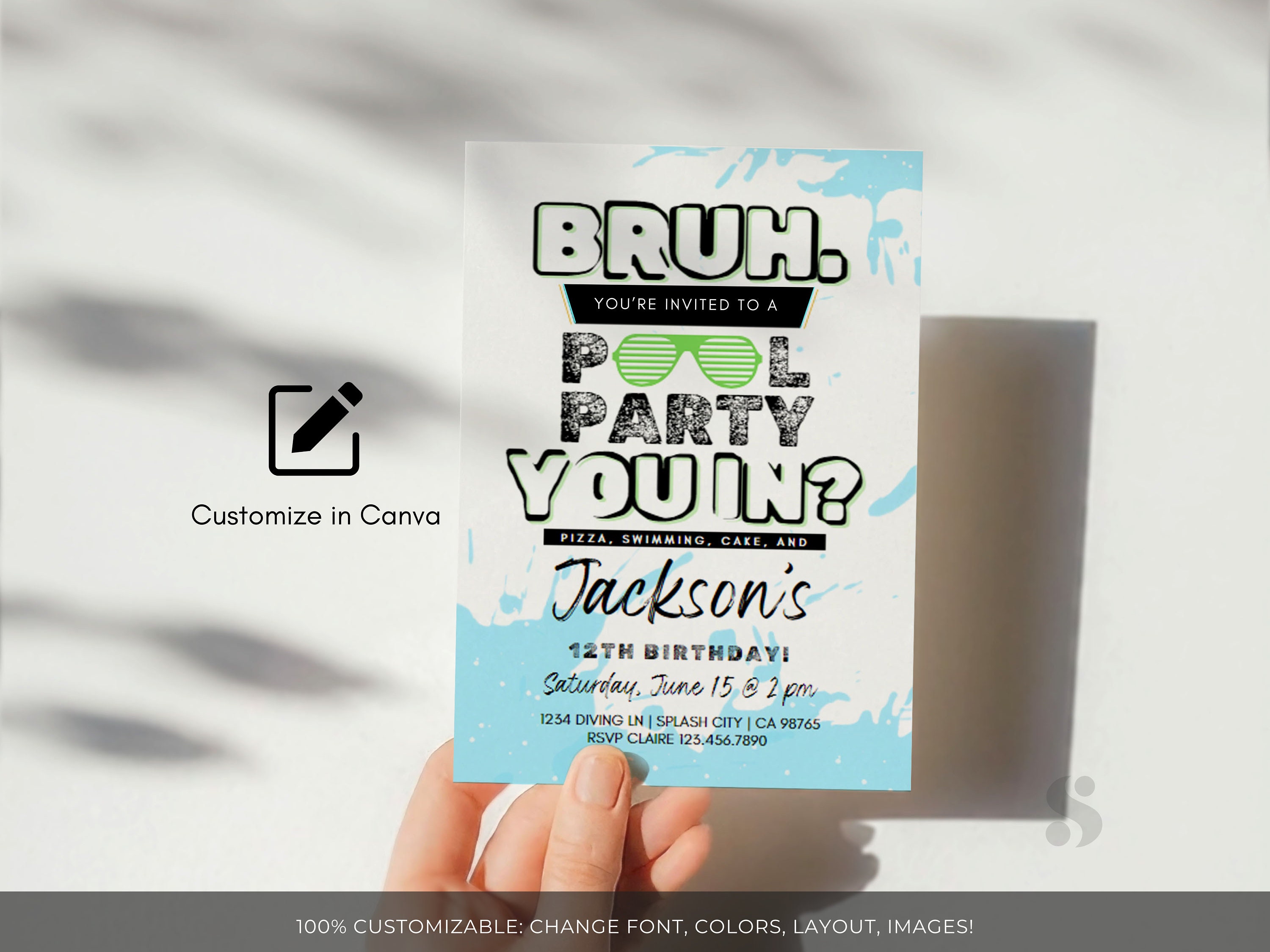 Bruh It's My Birthday Invitation, Bruh Pool Party Invite, Teen Boy Swim ...