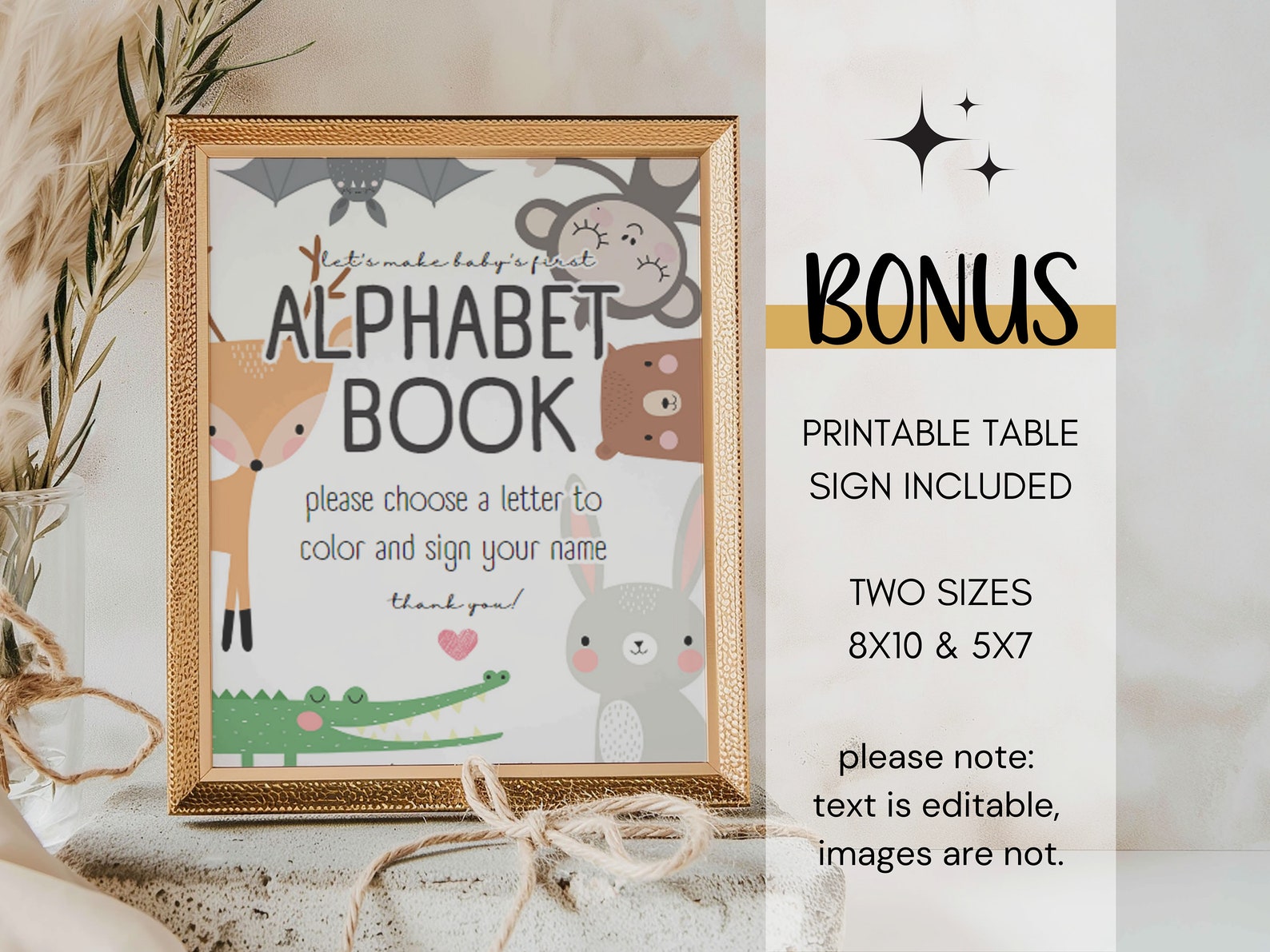 Baby ABC Book Editable, Baby Shower Guest Book Alternative, Coloring ...