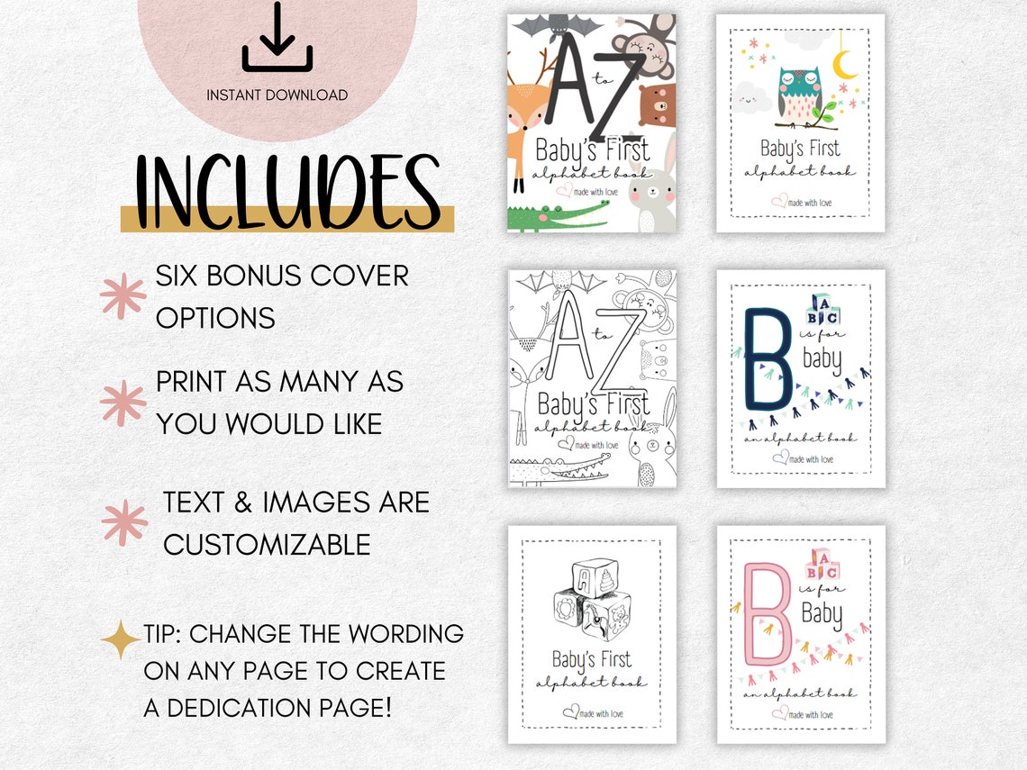 Baby ABC Book Editable, Baby Shower Guest Book Alternative, Coloring ...