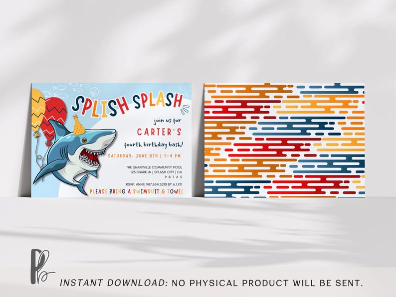 Under the Sea Birthday Shark Invitation Pool Party Invite for Kids ...