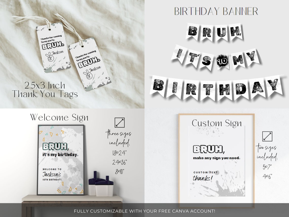 Bruh Party Bundle, Bruh It's My Birthday Invite, Editable Template BDAY ...