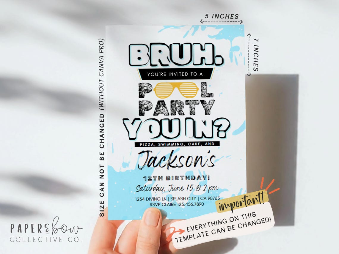 Bruh Pool Party Invitation: Teen Birthday (digital Download) - Etsy