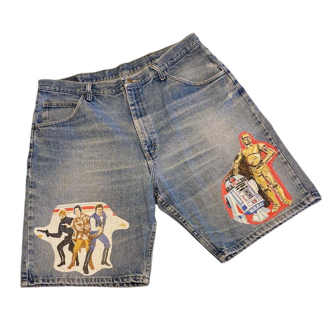 Upcycled Mens Denim Jeans Shorts STAR WARS Inspired / Sz 38 / Return of ...