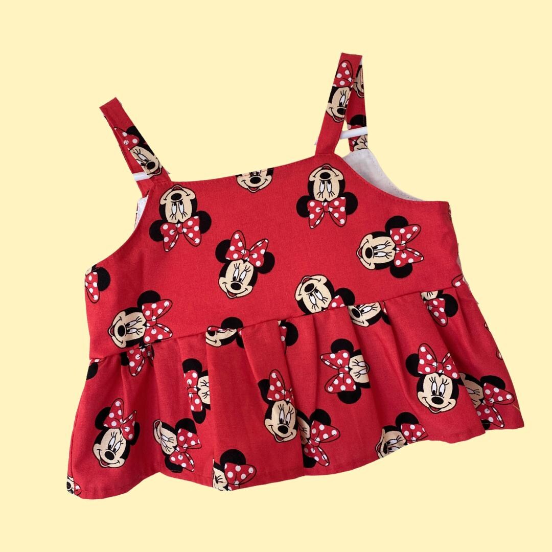Girls Minnie Mouse Face Peplum Tank Top Size 4 - Red Polka Dot - Etsy