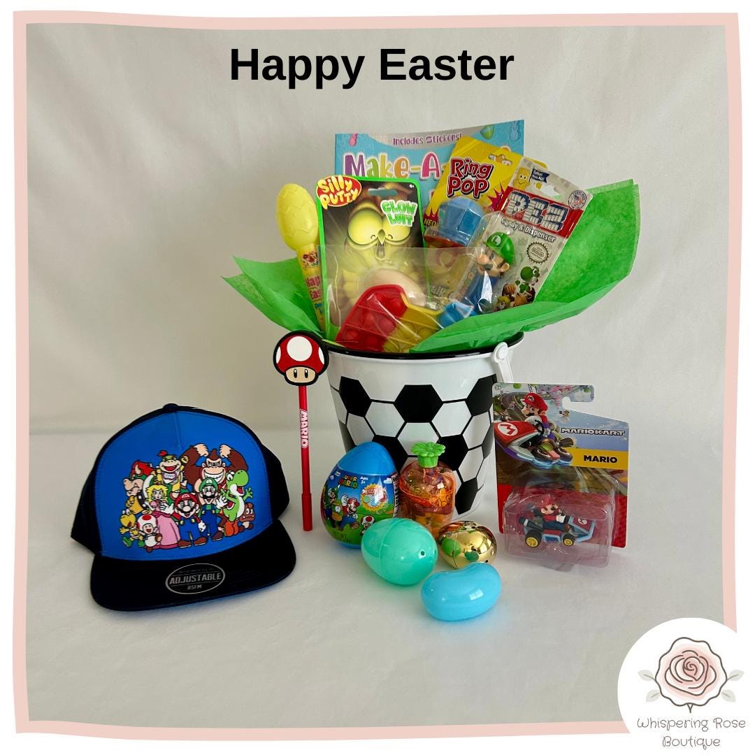 Super Mario Gift Basket – Hat, Toy Car, Pen, Pop Toy, Candy & Easter ...