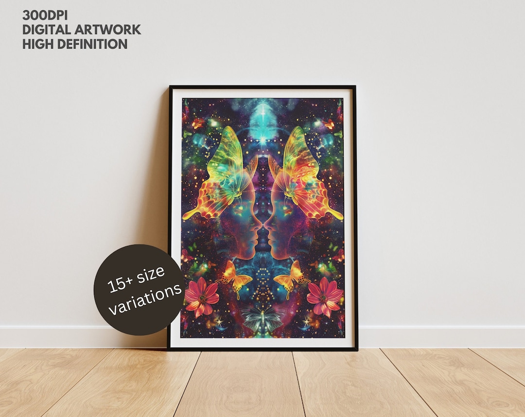 Gemini Zodiac Art Print: Twins, Butterflies, Summer Sky (digital ...