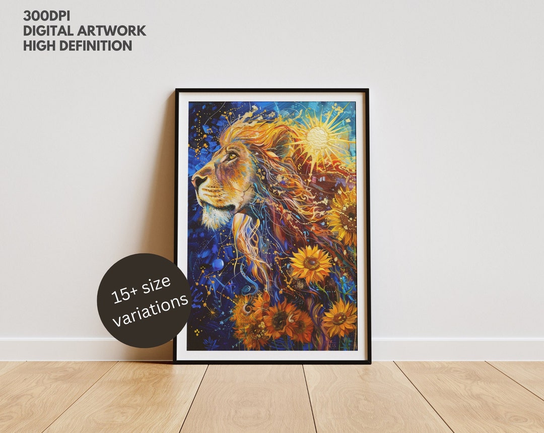 Leo Zodiac Art Print: Lion, Sunflowers, Constellation (digital Download ...
