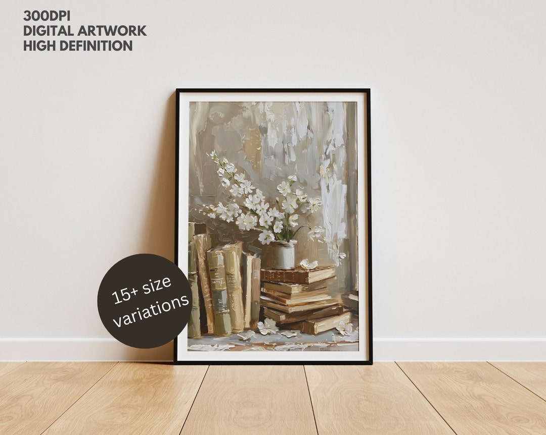 Floral Bookshelf Art Print: Vintage Book Decor (digital Download) - Etsy