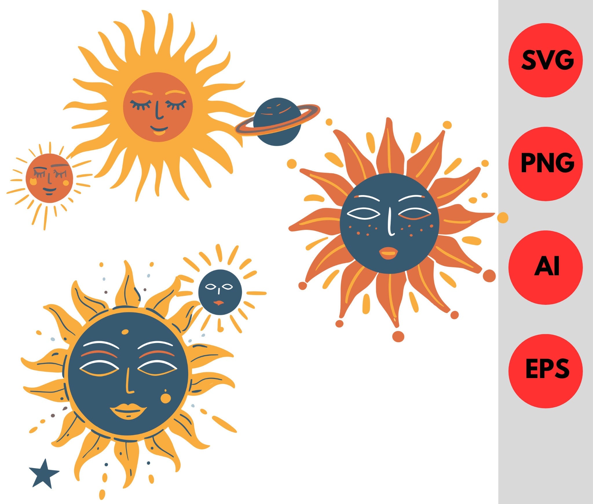 Sun SVG and Clipart, 9 Different Sun Designs, DIGITAL Silhouette of the ...