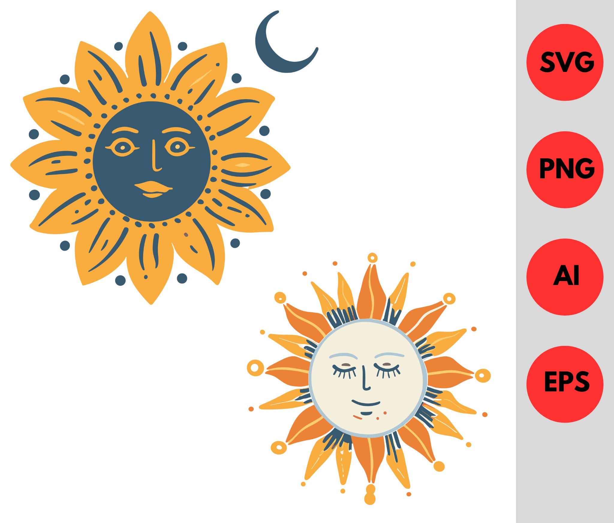 Sun SVG and Clipart, 9 Different Sun Designs, DIGITAL Silhouette of the ...