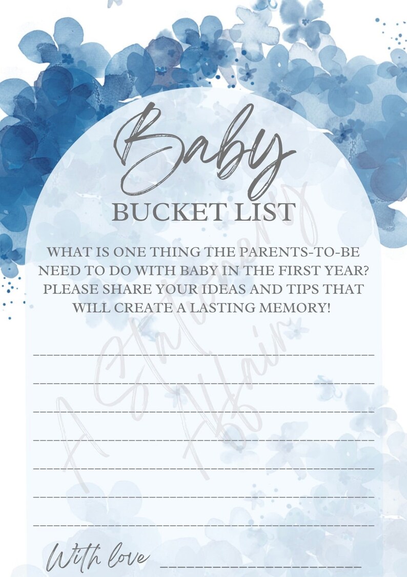 Baby Shower Bucket List Card (printable/downloadable). - Etsy