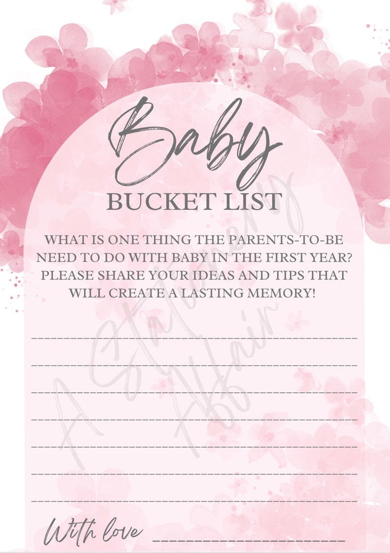 Baby Shower Bucket List Card (printable/downloadable). - Etsy