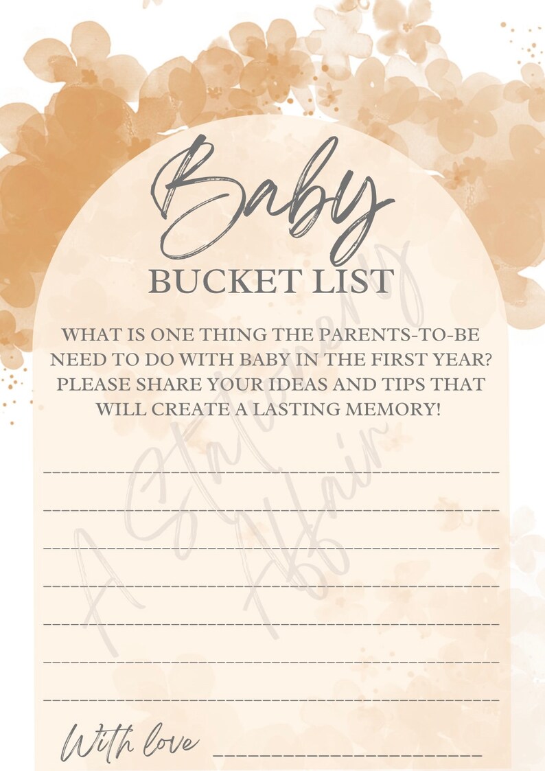 Baby Shower Bucket List Card (printable/downloadable). - Etsy