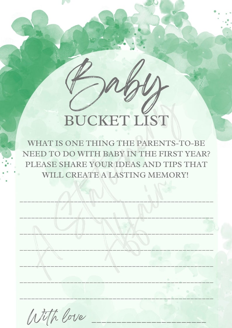 Baby Shower Bucket List Card (printable/downloadable). - Etsy