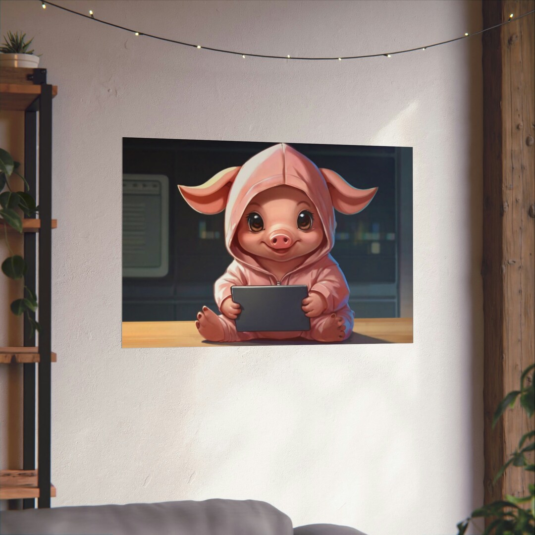 Cute Pig Poster Digital Wall Art Horizontal Posters Funny Wall Decor ...