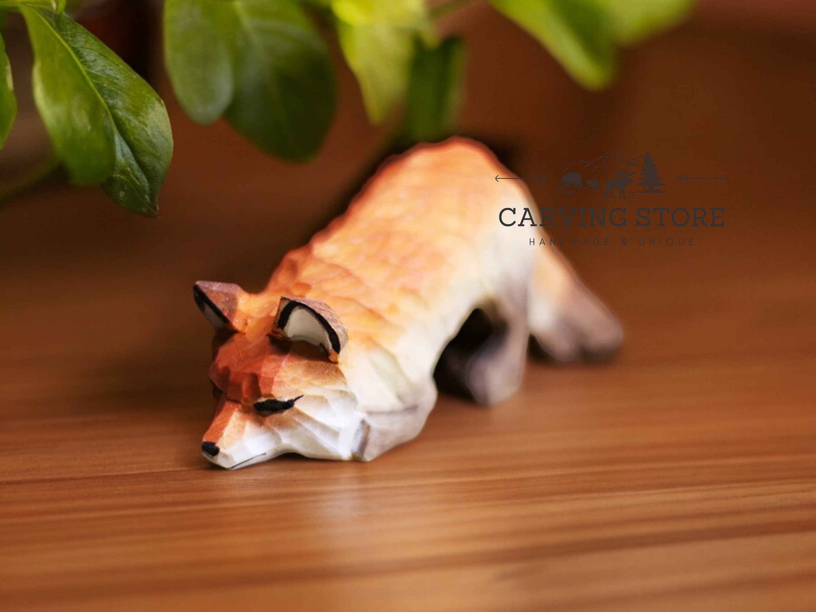 Cute Wooden Carved Fox Carved Fox Ornament Hand Carved Fox , Gift for ...