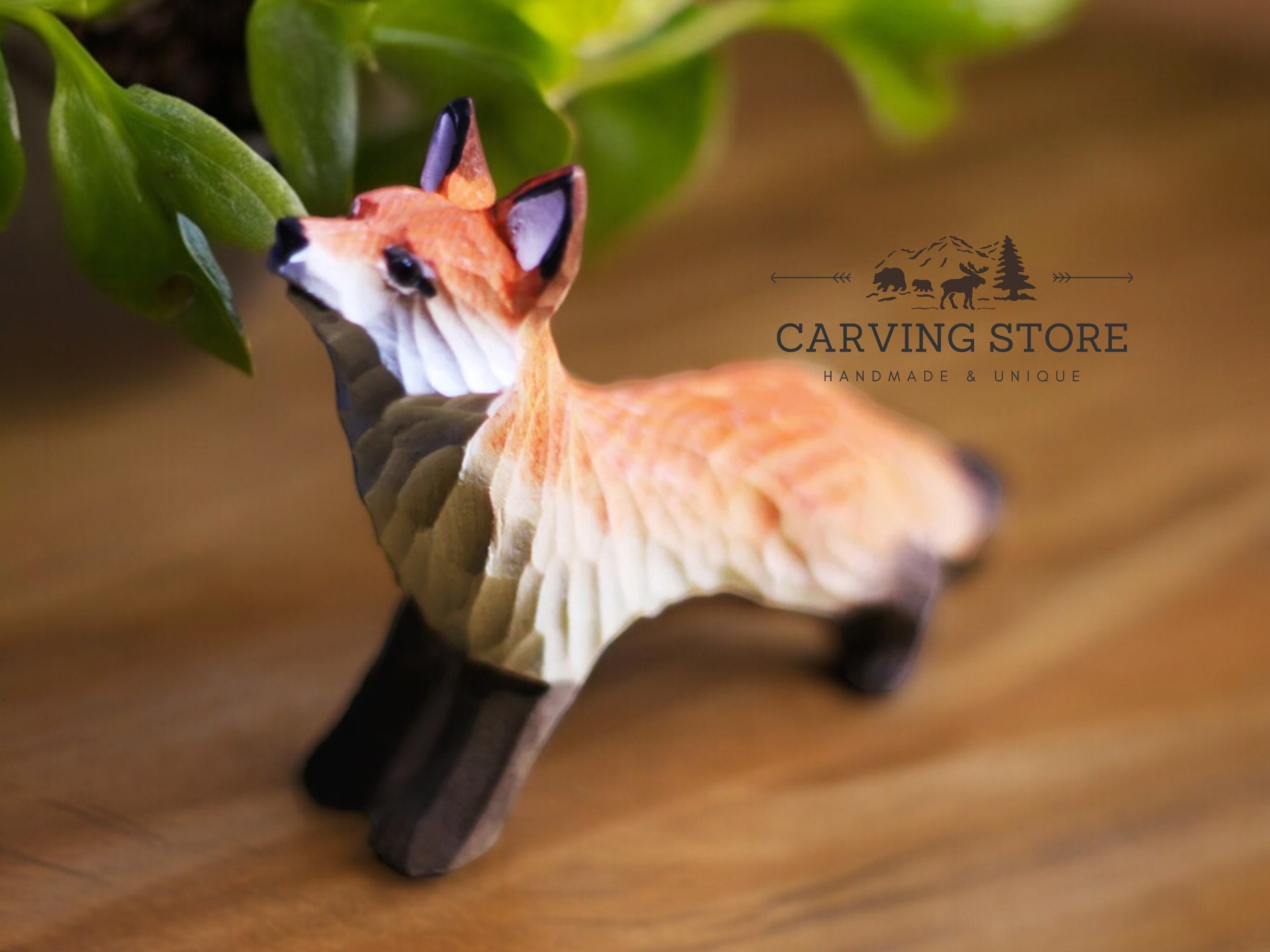 Cute Wooden Carved Fox Carved Fox Ornament Hand Carved Fox , Gift for ...
