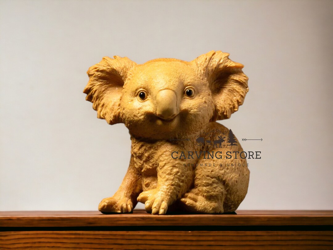 A Wood Carved Koala Wooden Carved Koala Figurine Cute Crafted Wood ...
