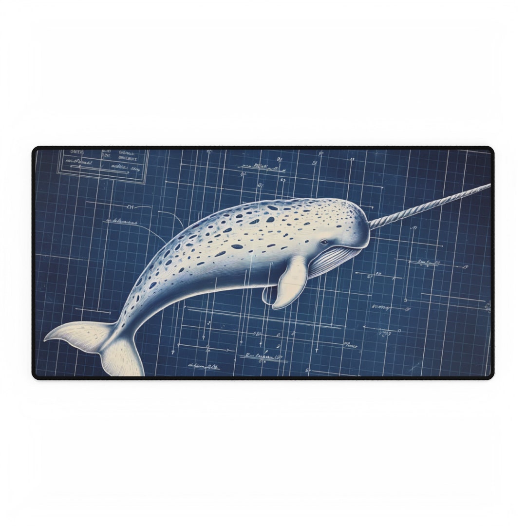 Narwhal Desk Mat Narwhal Mouse Pad, Desk Protector Blueprint - Etsy