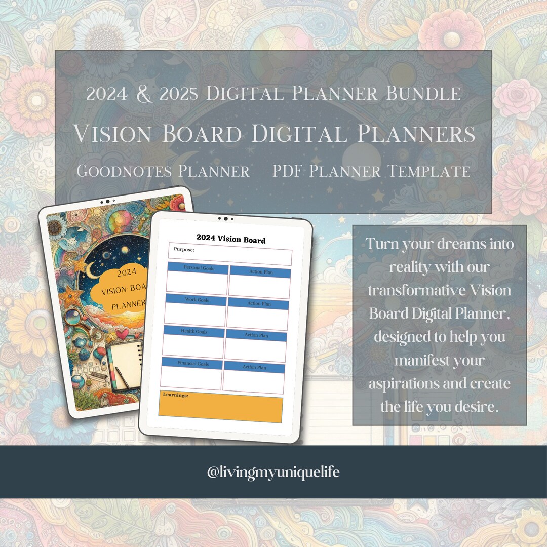 Vision Board Digital Planner 2024 2025 Digital Planner Bundle Goodnotes ...