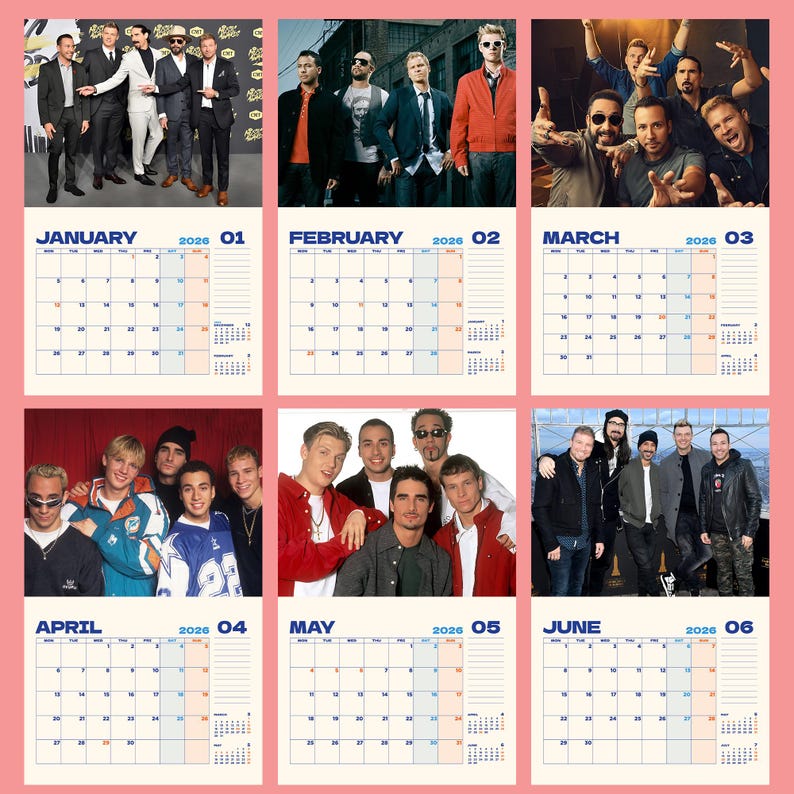 90s Boyband Inspired 2026 Calendar, Retro Music Themed Wall Calendar ...
