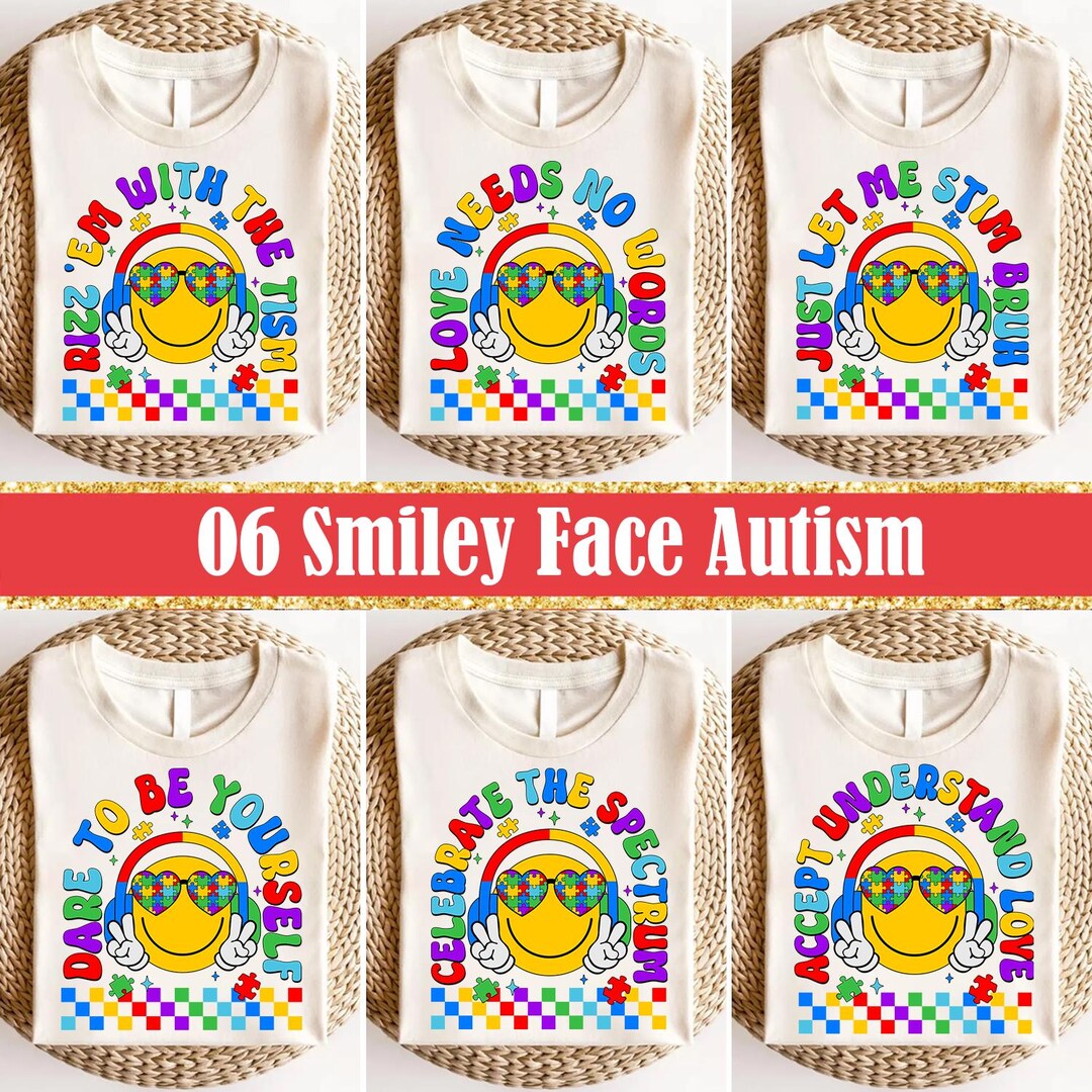 6 Files Smiley Face Autism Bundle Png, Autism Png Bundle, Autism Png ...
