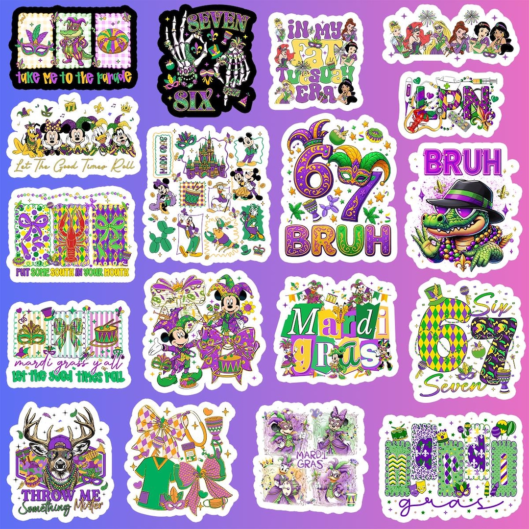 18pcs Mardi Gras Sticker Pack, New Orleans Vinyl Sticker - Waterproof ...
