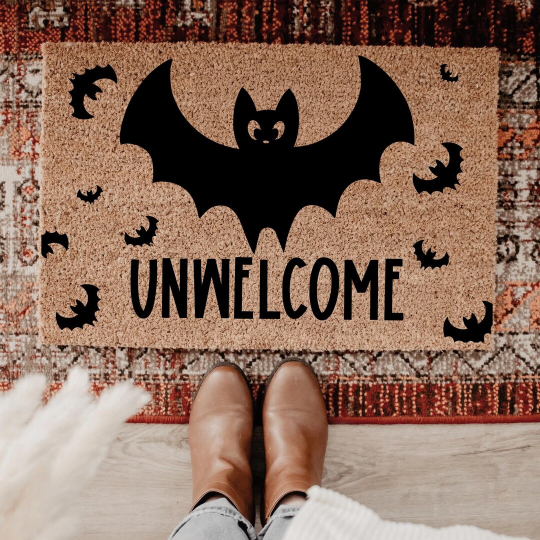 Unwelcome Bat Halloween Door Mat, Halloween Home Decor, Coir Door Mat ...